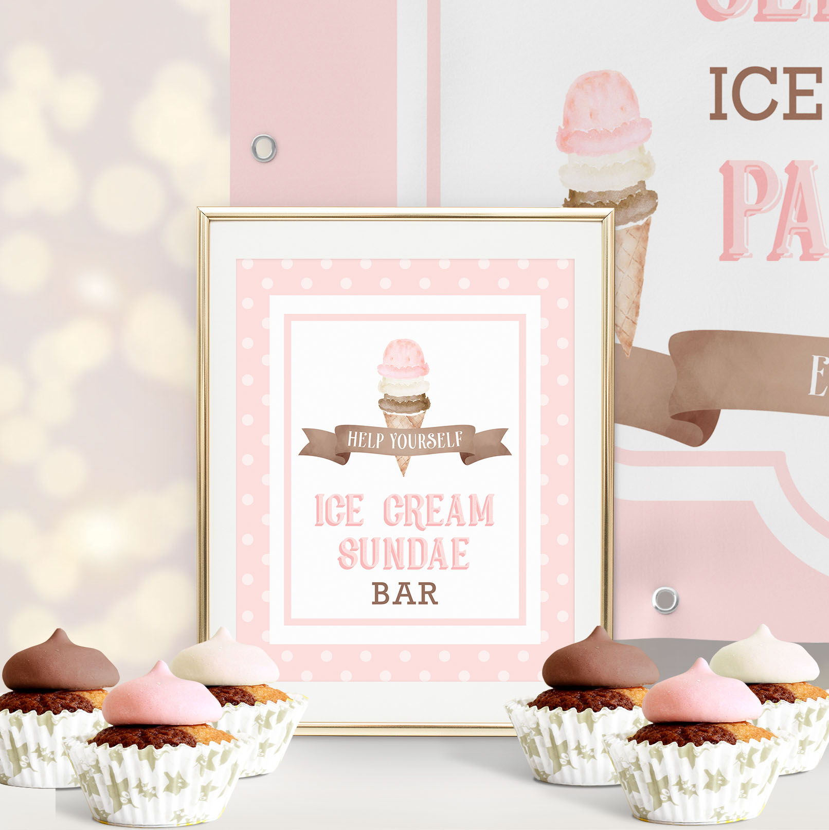Printable Ice Cream Party Sign- Dots - Anna & Ivey Design Co