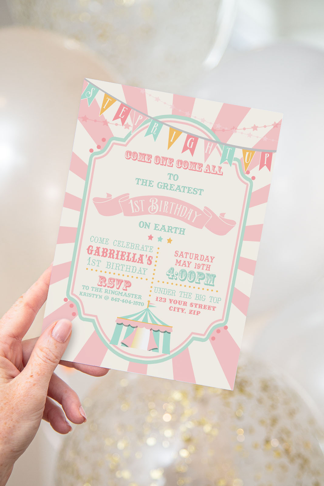 Pink Circus Birthday Invitations