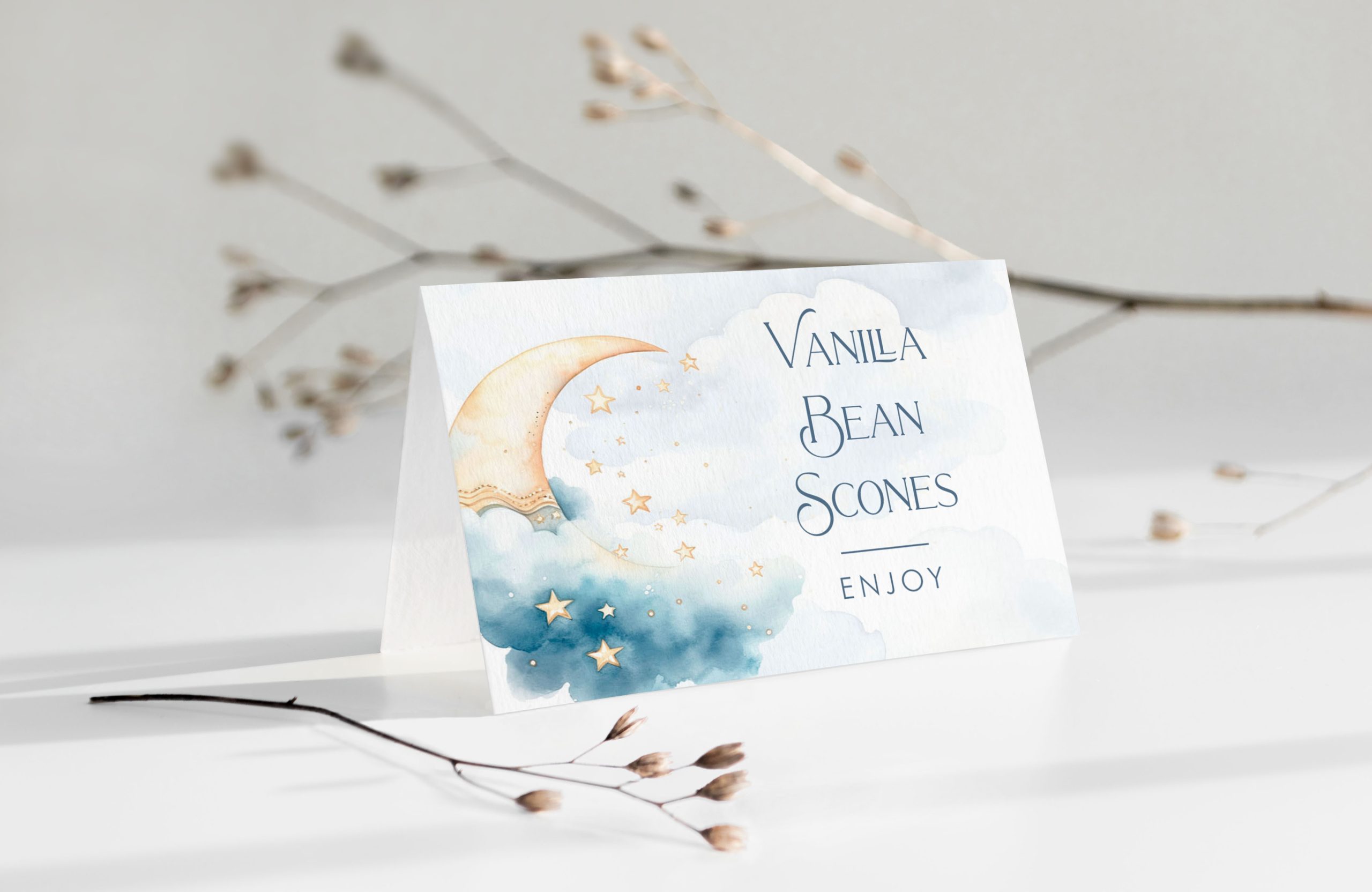 Printable Over the Moon Food/Buffet Cards- Blue - Anna & Ivey Design Co