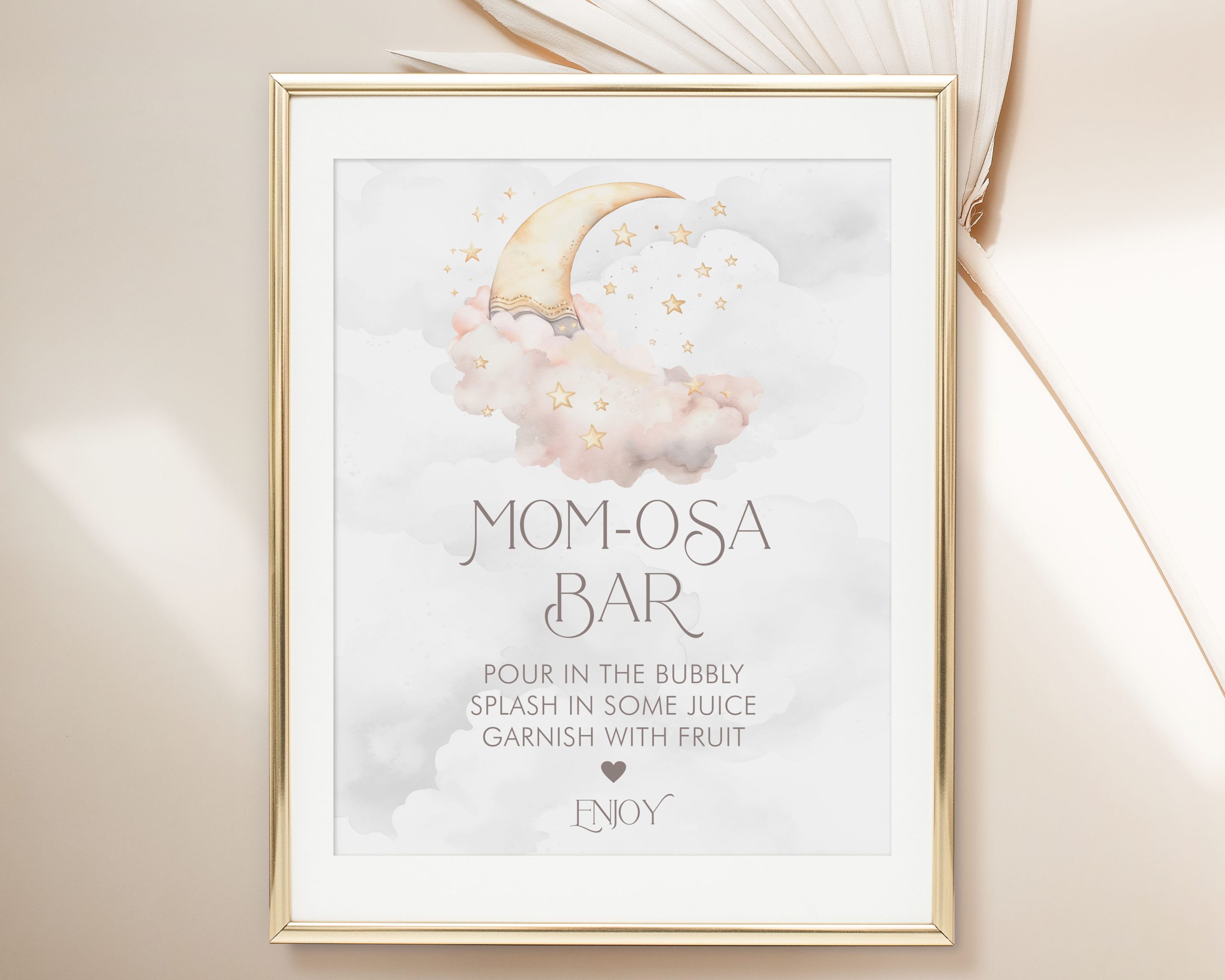 Printable Over the Moon Mom-osa Bar Sign- Pink - Anna & Ivey Design Co