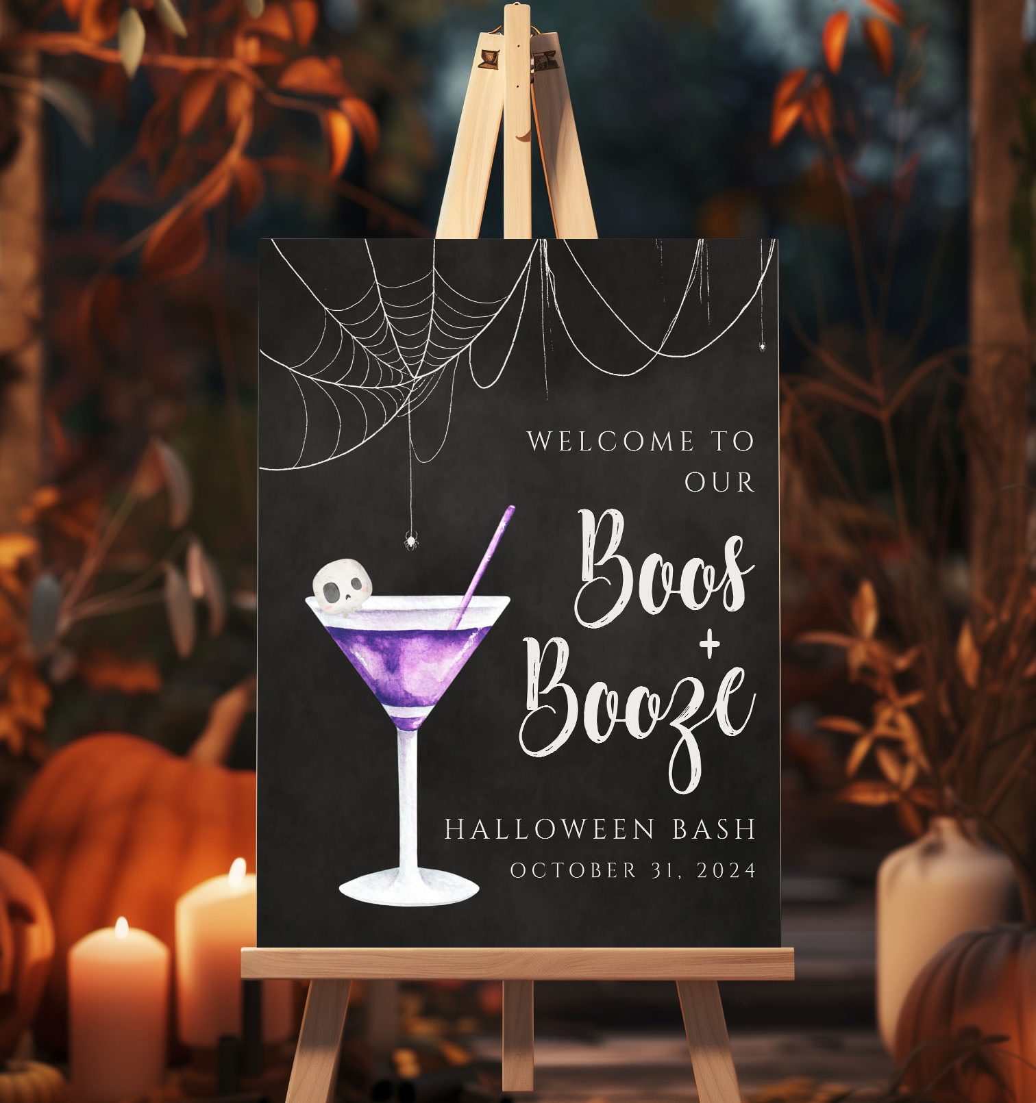 Printable Boos & Booze Halloween Welcome Sign- Purple