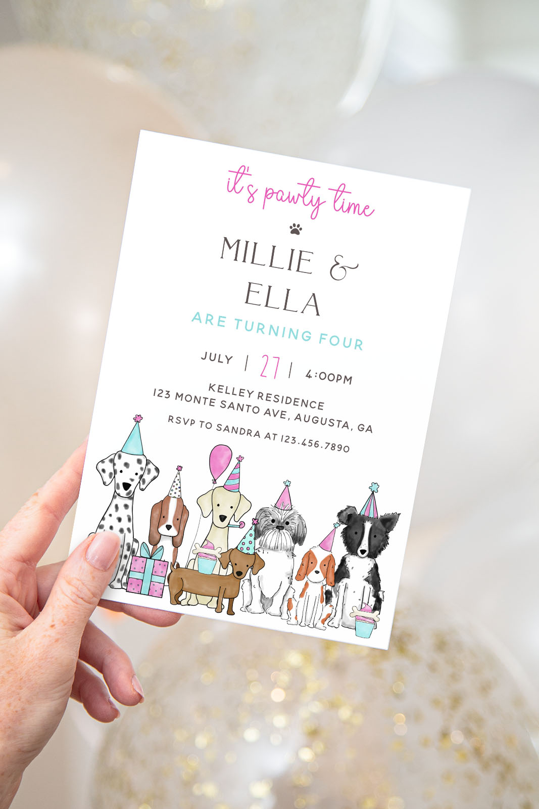 Printable Let's Pawty Invitation- "It's Pawty Time!"- Pink - Anna ...